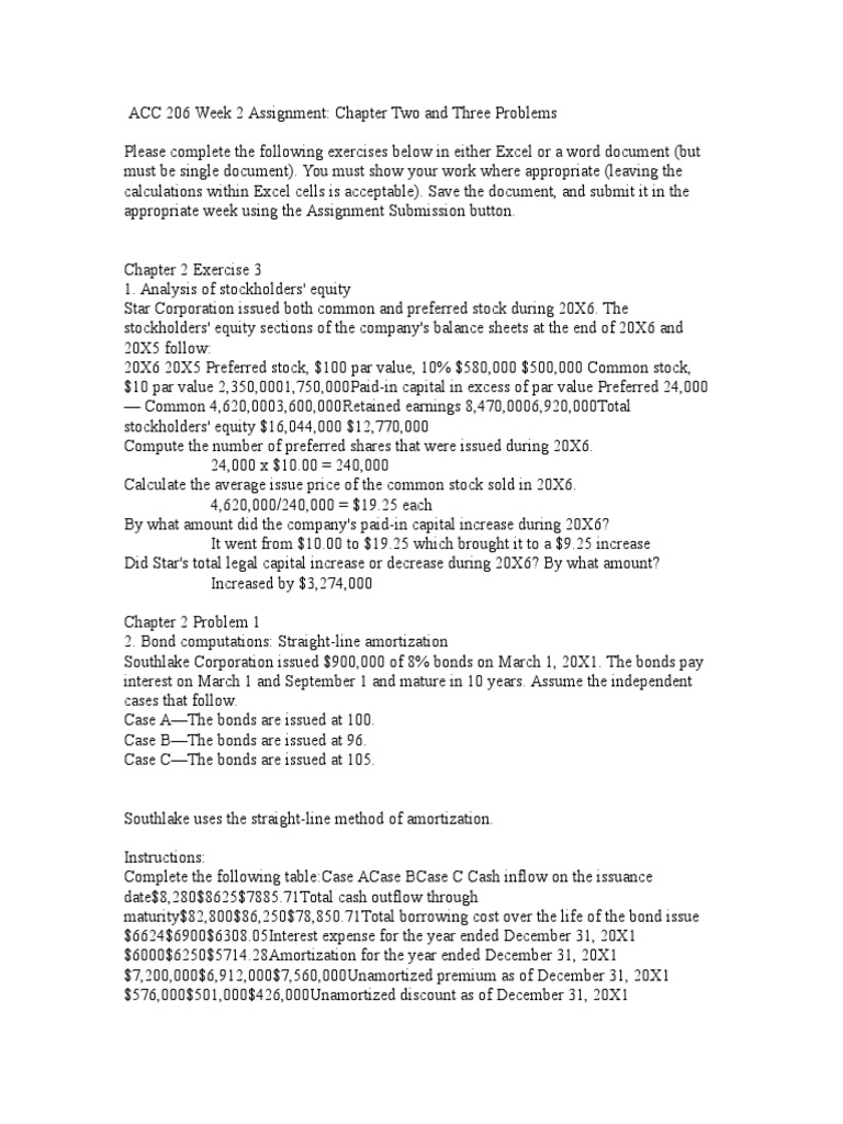 ACC 206 Week 2 Assignment Problems | PDF | Stocks | Bonds (Finance)
