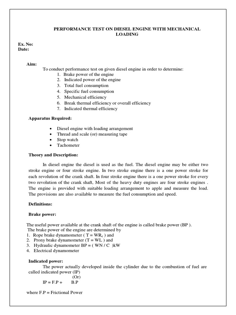 Measuring Engine Performance: An Analysis of Brake Power, Indicated ...
