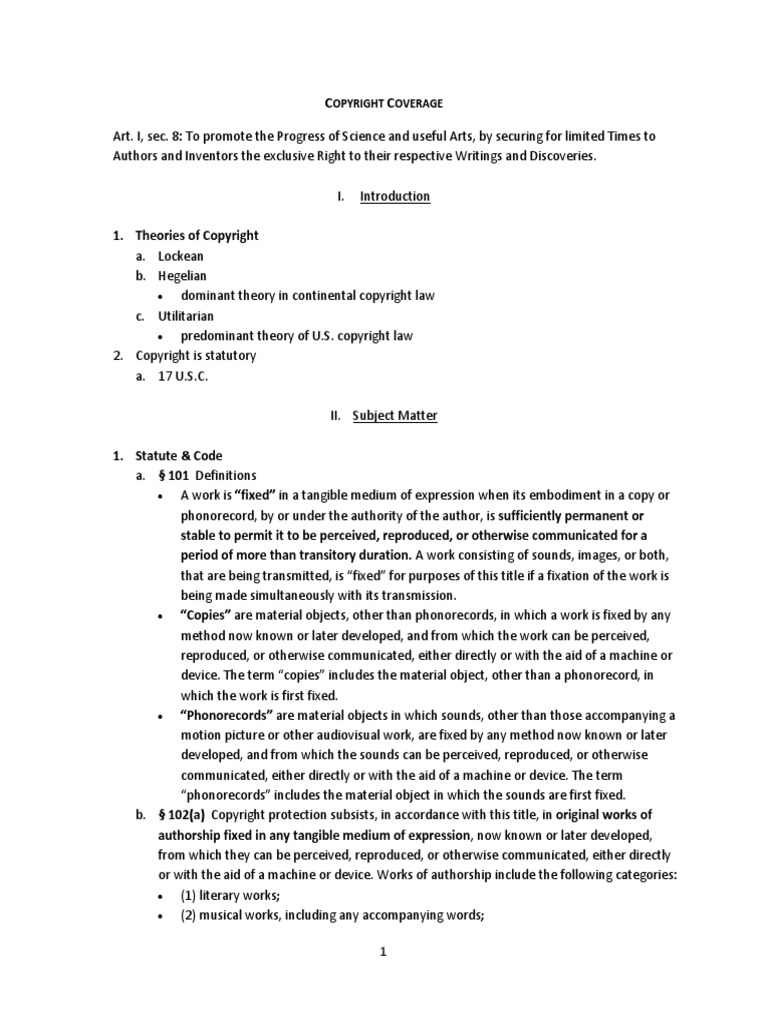 Copyright Law Outline | PDF | Derivative Work | Substantial Similarity