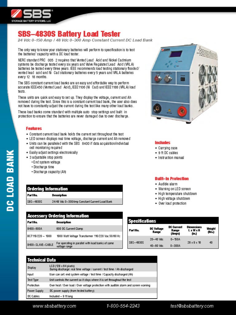 SBSBattery Load Tester SBS 4830S | PDF | Battery (Electricity) | Power ...