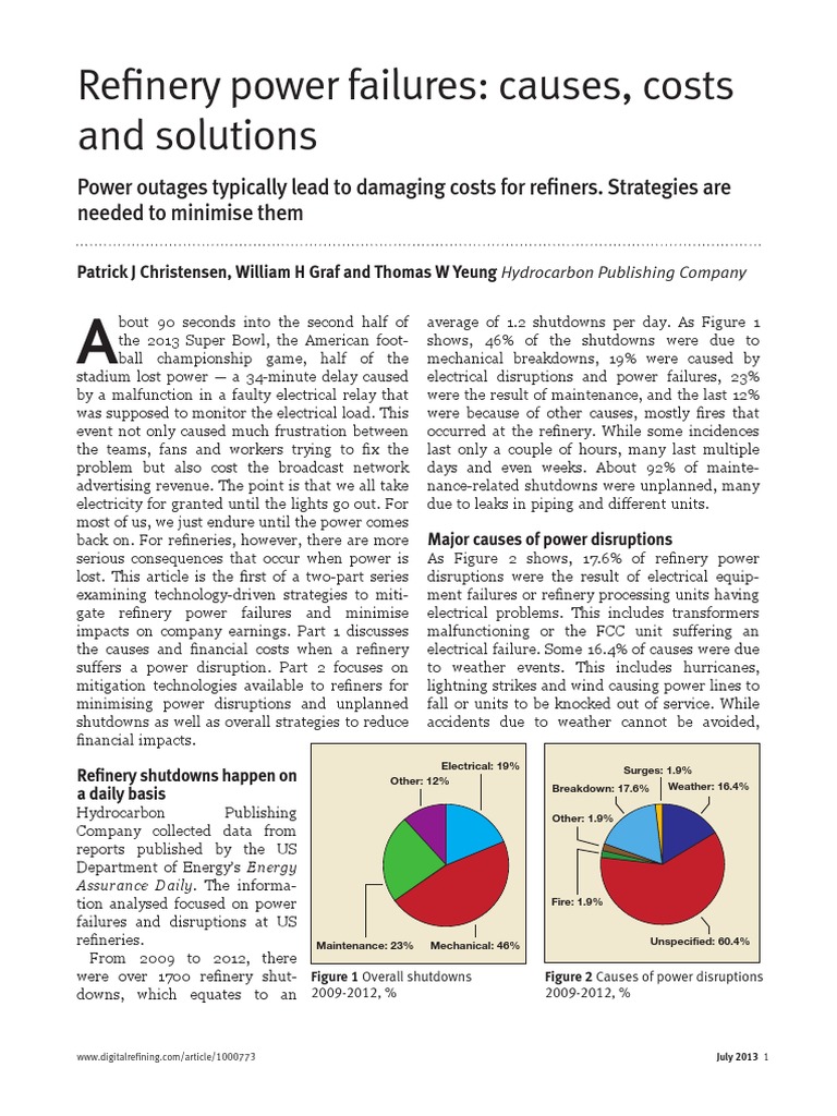 Refinery Power Failures - Causes Costs and Solutions | PDF | Relay ...