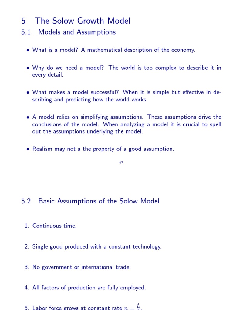 Solow Growth Model: Key Assumptions and Equations | PDF