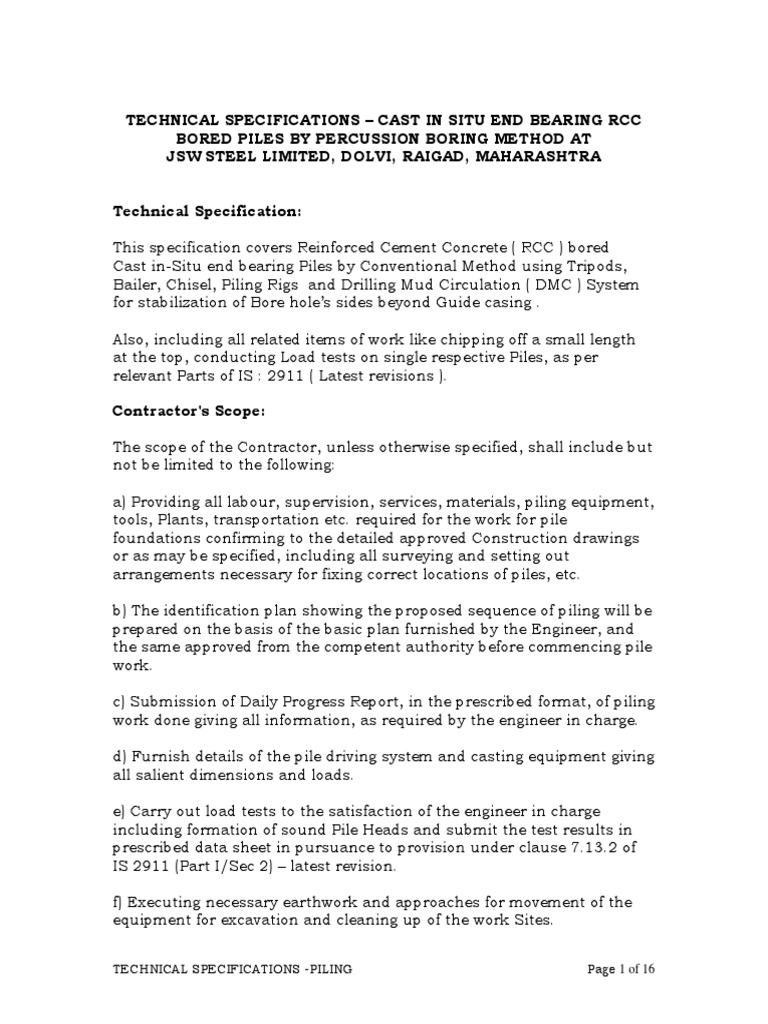 Technical Specifications - Piling | PDF | Deep Foundation ...