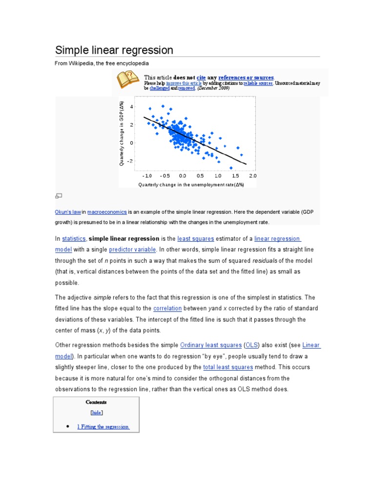 Simple Linear Regression: From Wikipedia, The Free Encyclopedia | PDF | Errors And Residuals ...
