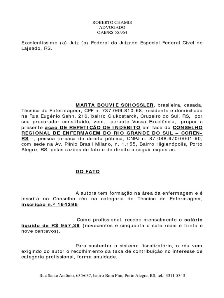 Modelo Coren 01 | PDF | Advogado | Lei Estatutária