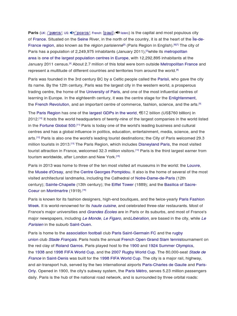 Paris (: UK US French Listen | PDF | Paris | France