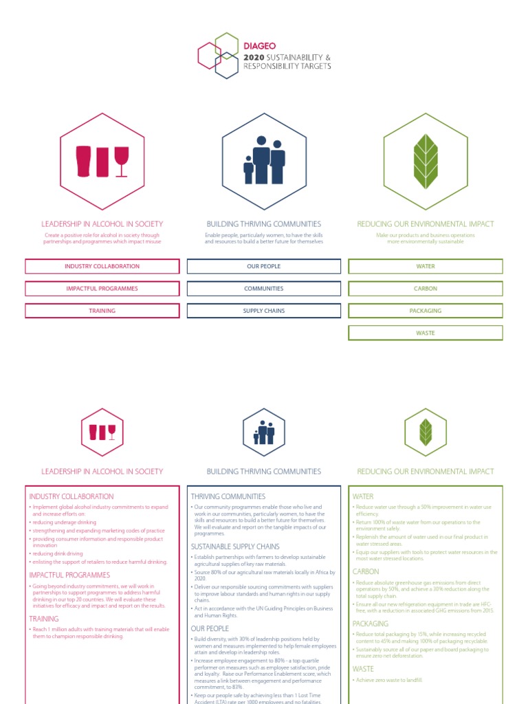 Diageo: 2020 Sustainability & Responsibility Targets | PDF | Water Use ...