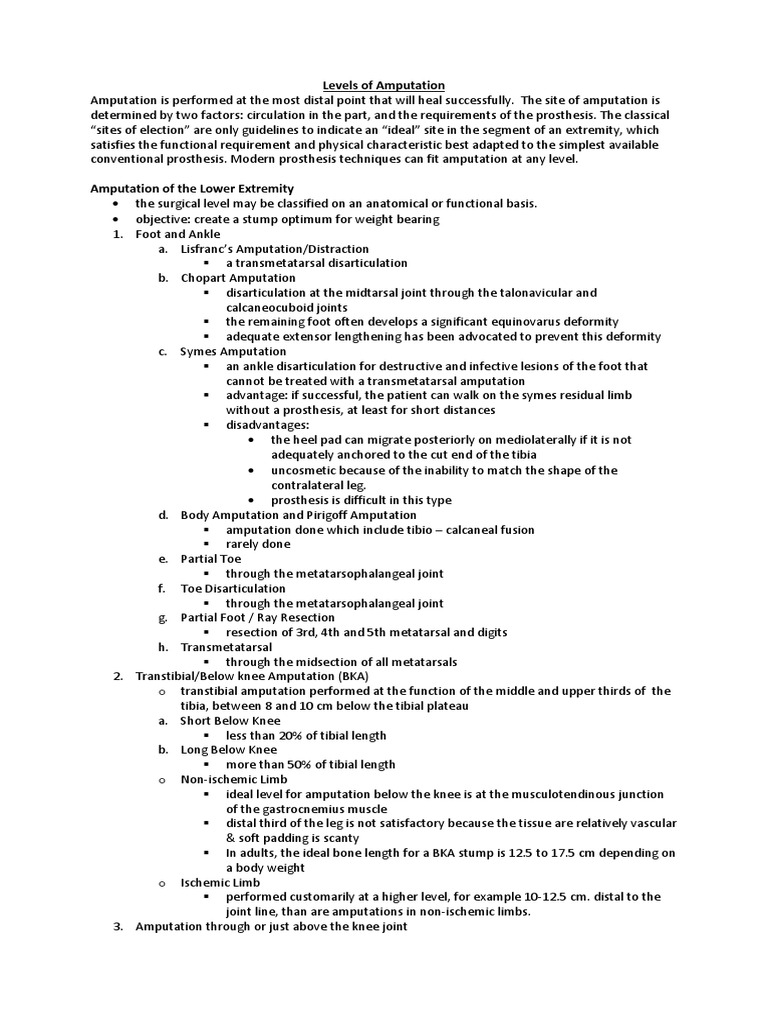 Comprehensive Guide to Amputation Levels | PDF | Prosthesis | Elbow