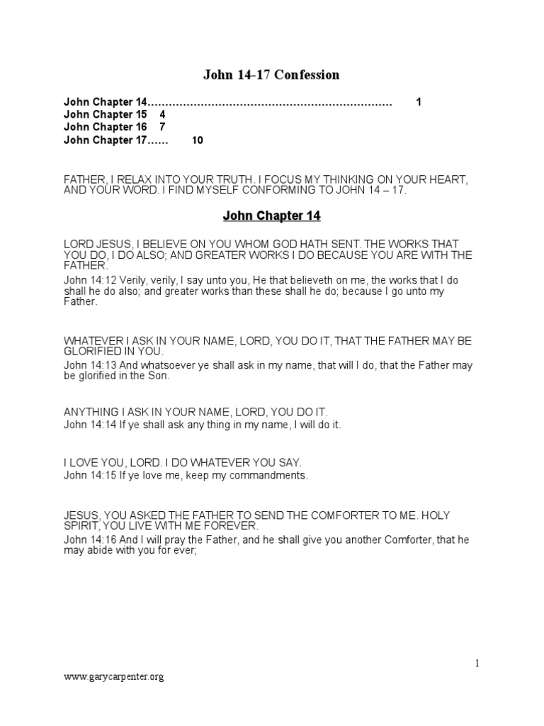 A Confessional Declaration of Faith in the Teachings of John Chapters 14-17 | PDF | Systematic ...