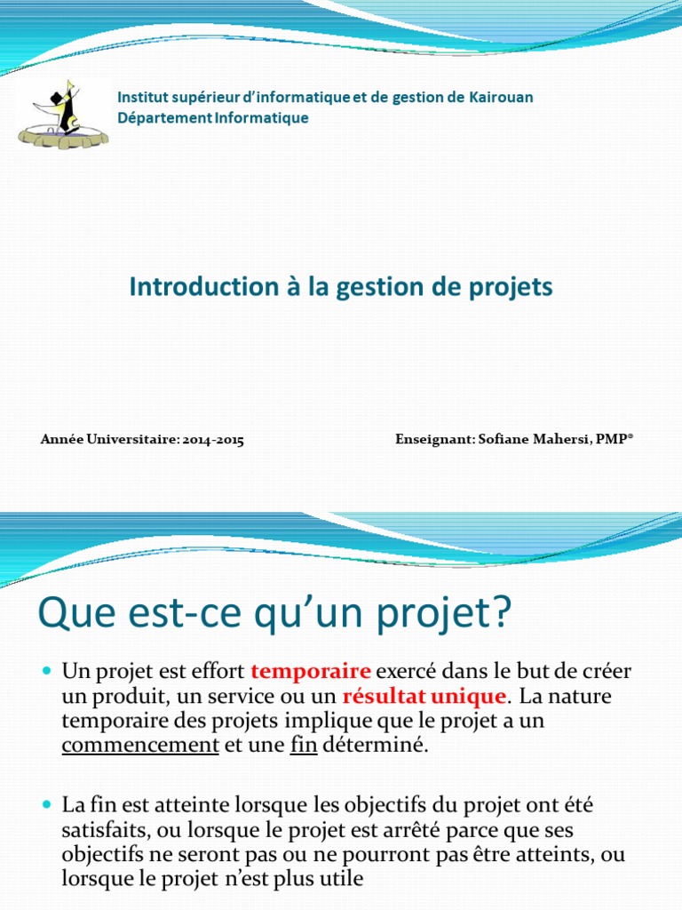 Cours 1 Introduction | PDF | Partie prenante | Gestion de projet
