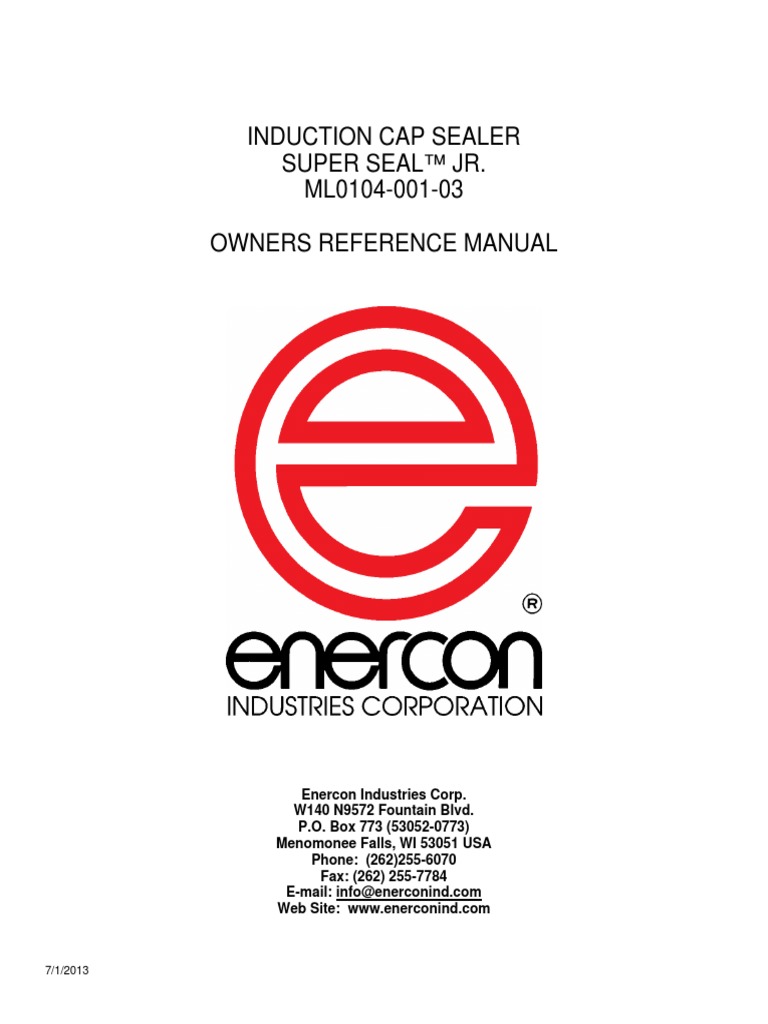 ENERCON Super Seal JR Cap Sealer | PDF | Electricity | Electrical Engineering