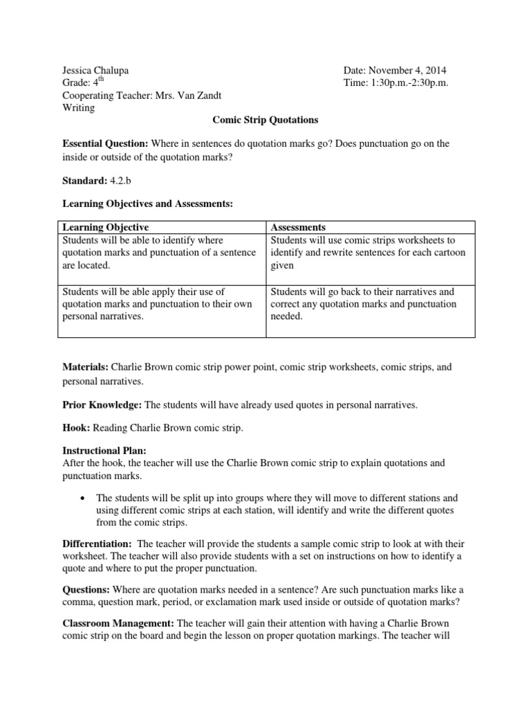 Comic Strip Quotation Lesson | PDF | Punctuation | Quotation Mark