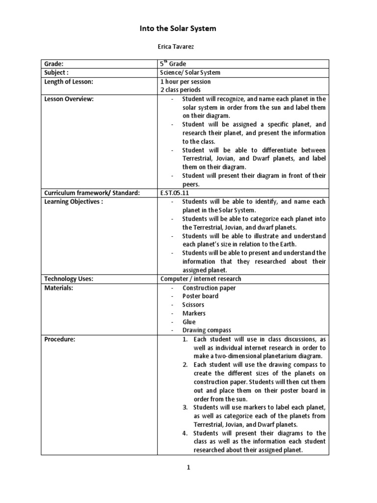 Solar System Research Project Rubric
