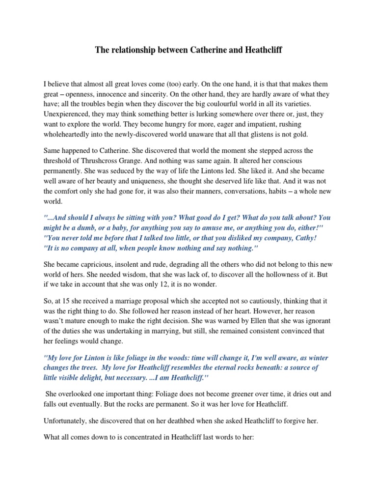 The Relationship Between Catherine and Heathcliff | PDF | Heathcliff ...