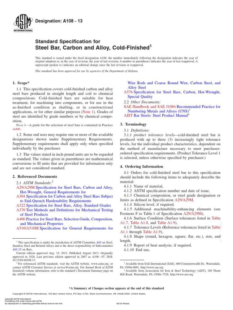 Astm A-108 | PDF | Engineering Tolerance | Heat Treating