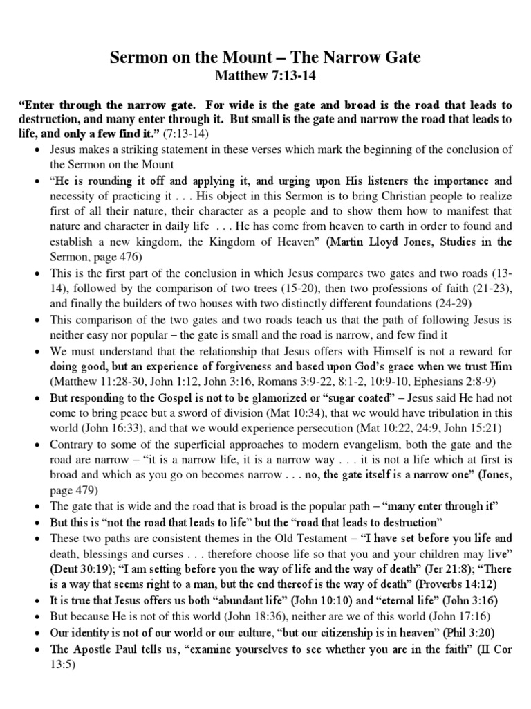 Narrow Gate: Path to Eternal Life | PDF | Sermon On The Mount | Jesus