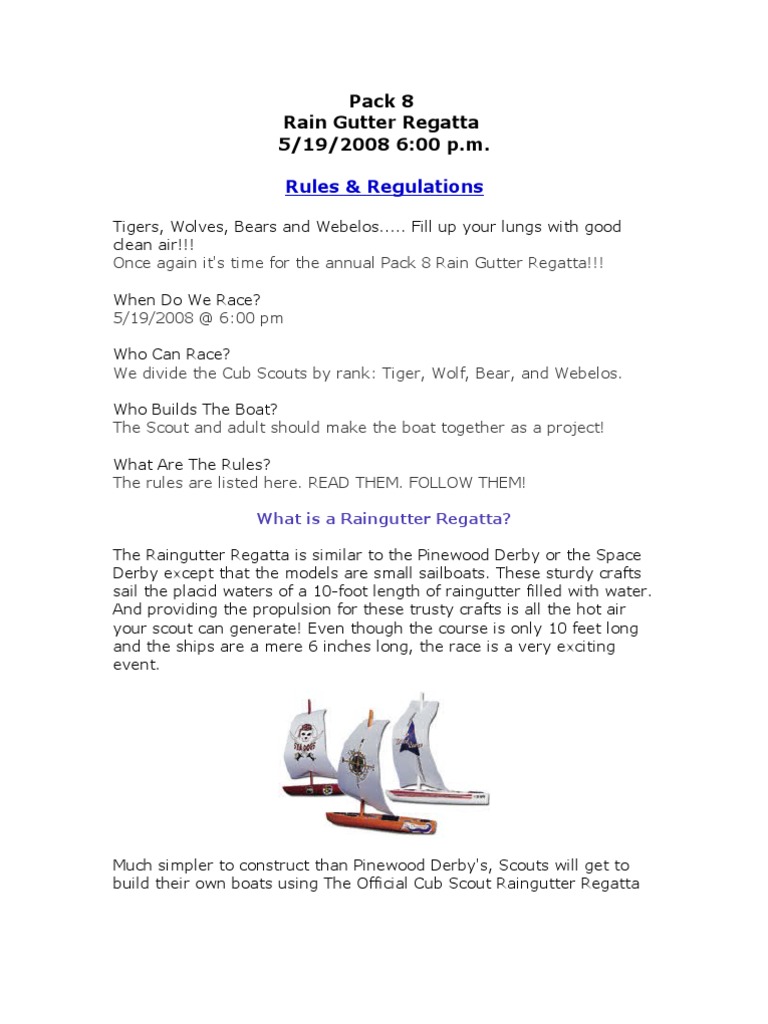 Pack 8 Rain Gutter Regatta Guide | PDF | Watercraft | Ships