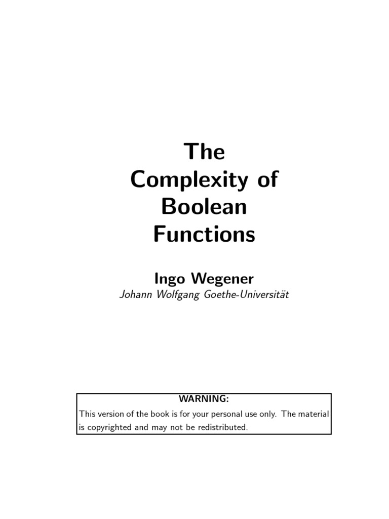The Complexity of Boolean Functions 1987 | PDF | Time Complexity ...