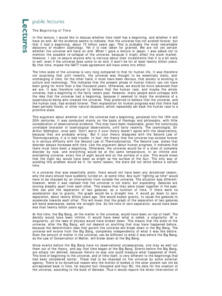 Stephen Hawking - The Beginning of Time | PDF