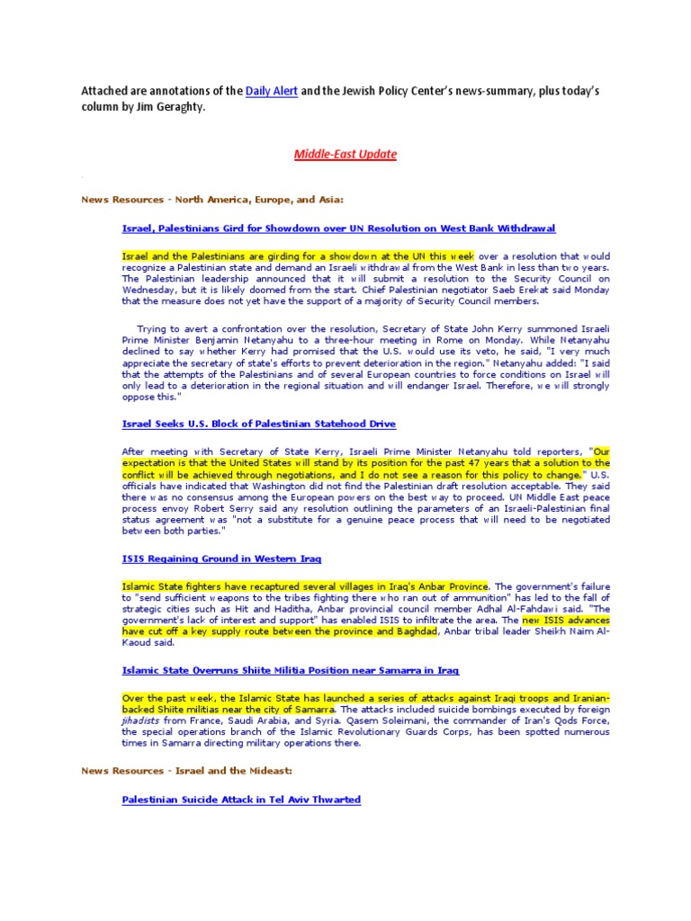 Attached Are Annotations of The and The Jewish Policy Center's News ...