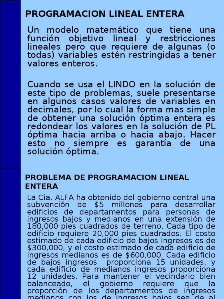 Modelo de Programación Lineal Entera | PDF | Programación lineal ...