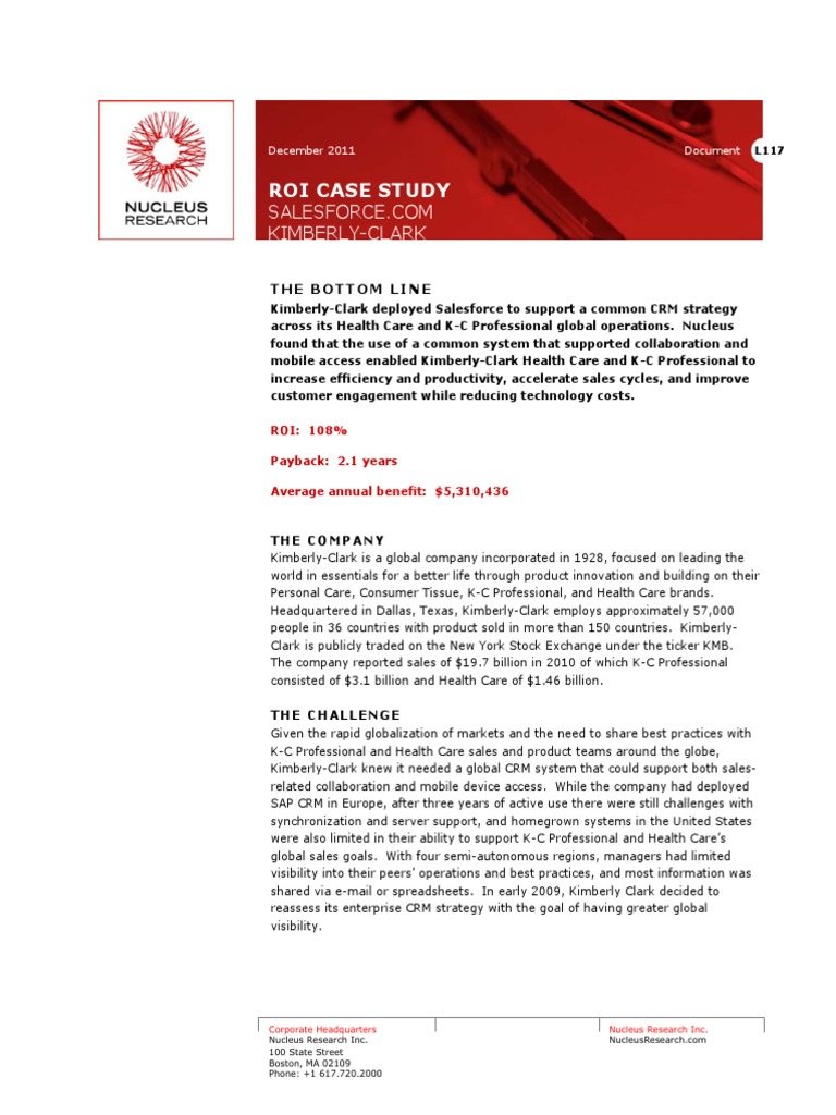 ROI Case Study - Kimberly Clark | PDF | Salesforce.Com | Customer ...