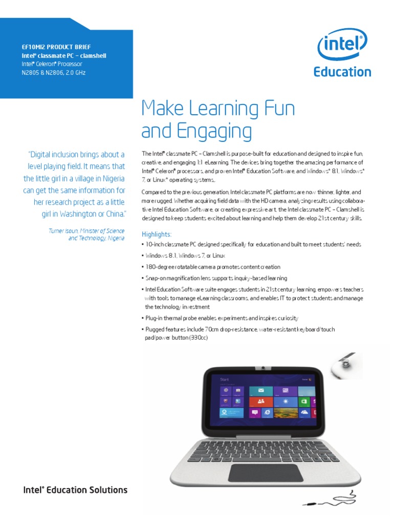 Classmate PC Clamshell Celeron Ef10mi2 Brief | PDF | Intel ...