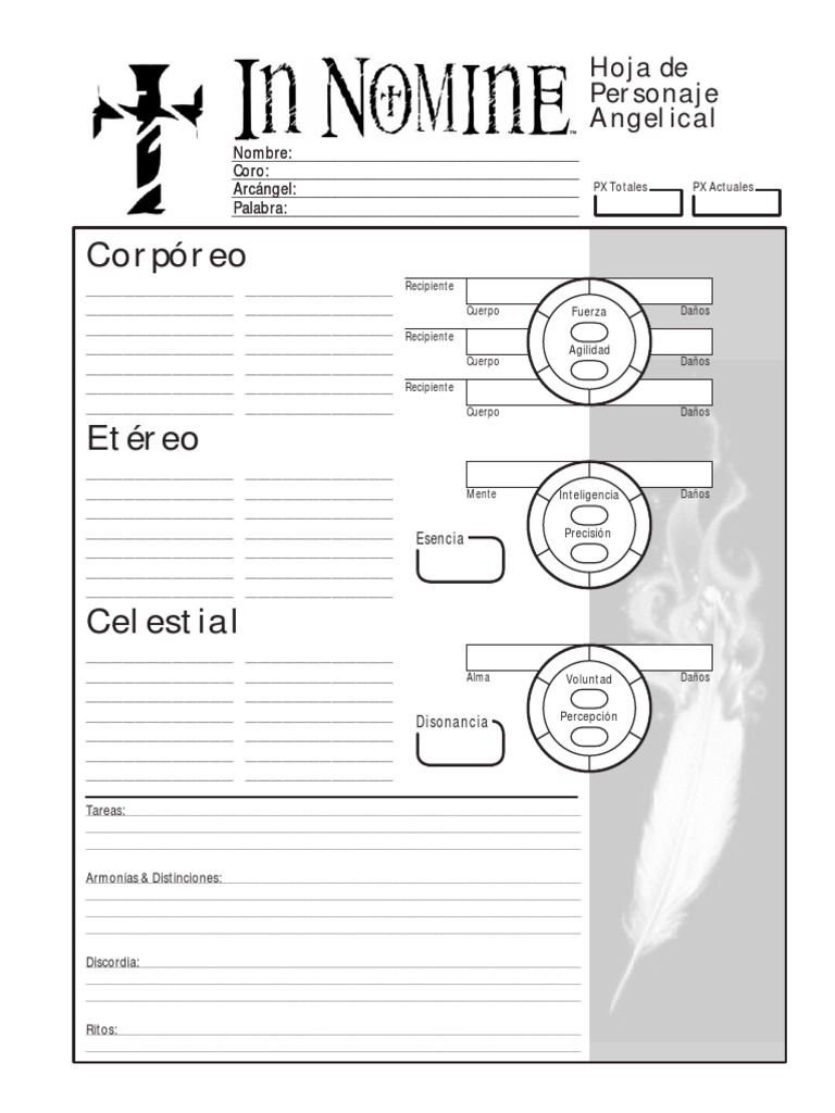 In Nomine - Hoja de Personaje Angelical | PDF | Juegos de rol | Ocio
