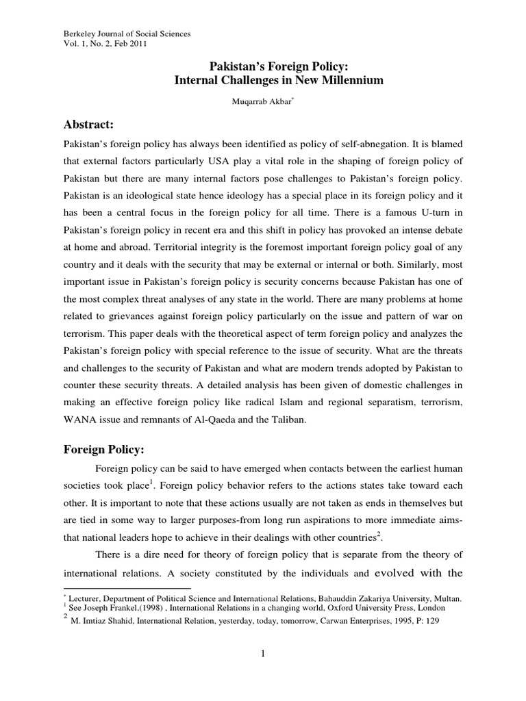 Pakistan Foreign Policy | PDF
