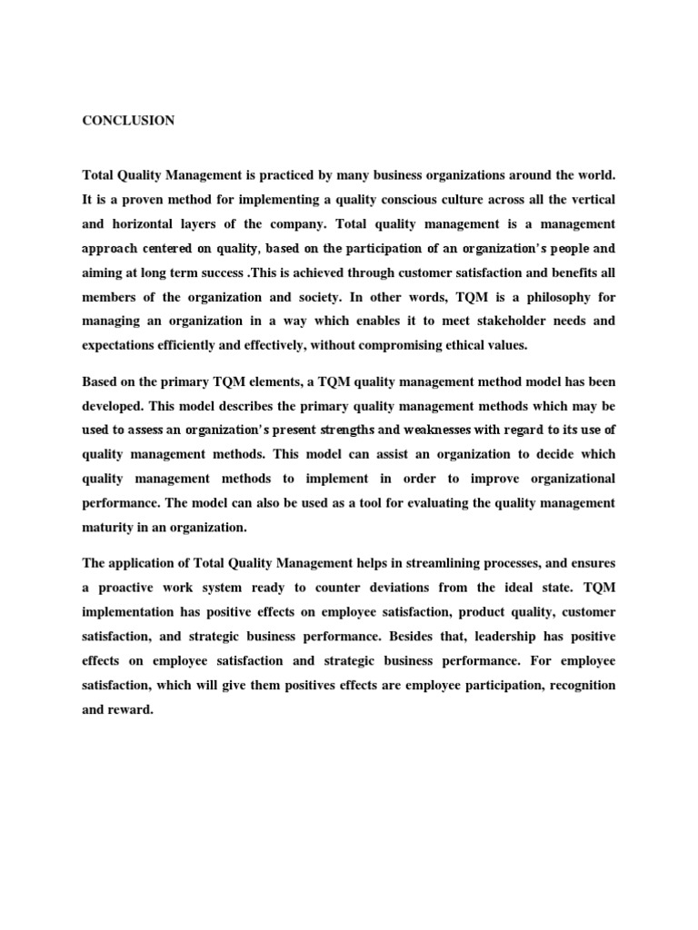 Conclusion | Quality Management | Business