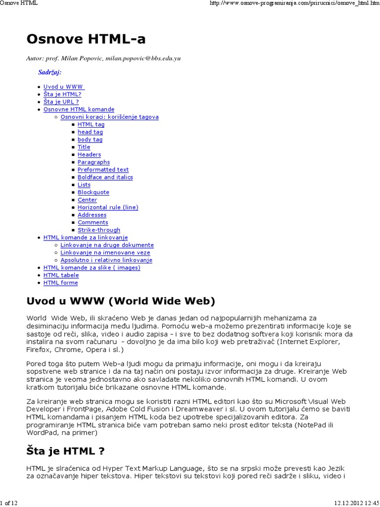 Osnove HTML PDF | PDF