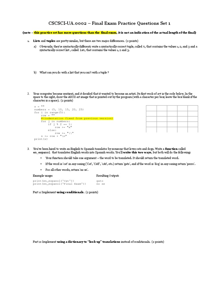 Python Final Exam Practice Questions | PDF | String (Computer Science ...
