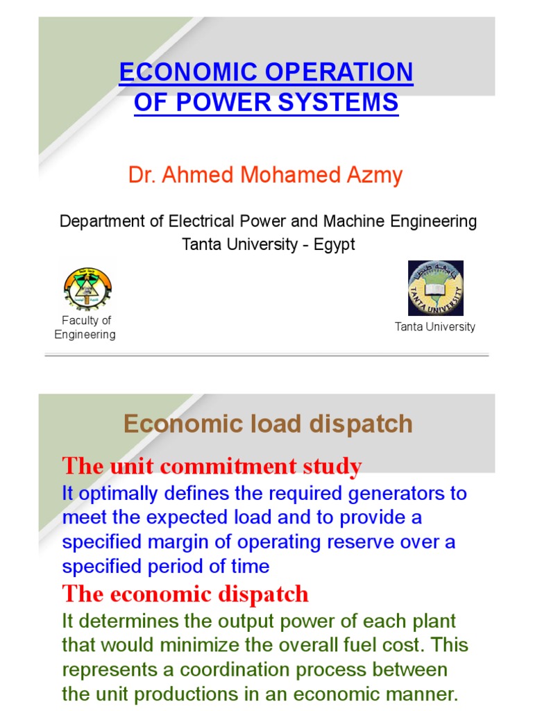Economic Operation of Power Systems: Dr. Ahmed Mohamed Azmy | PDF ...