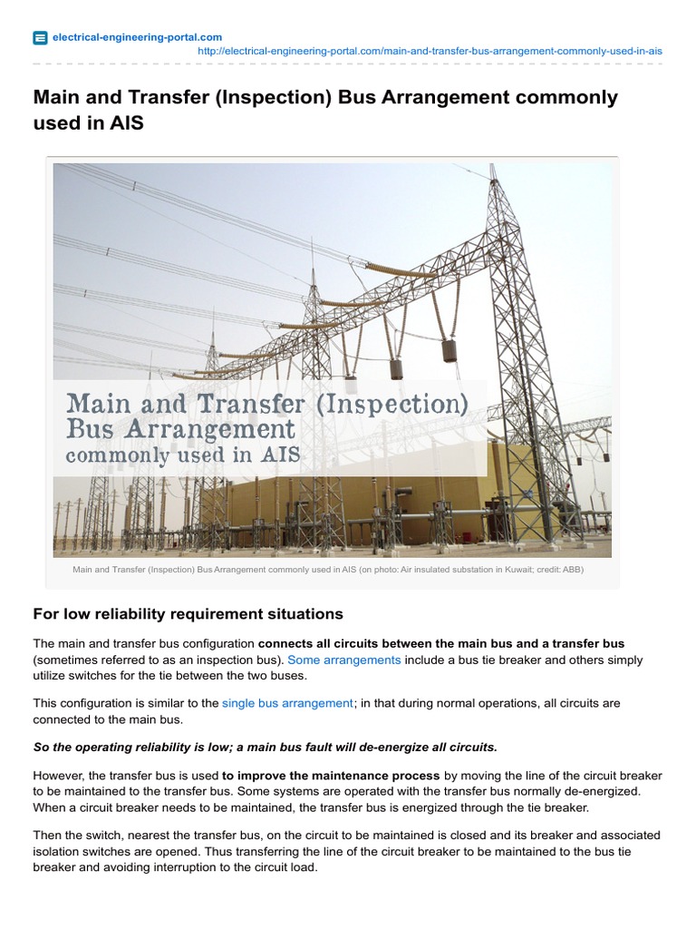 Main and Transfer Inspection Bus Arrangement Commonly Used in AIS | PDF ...