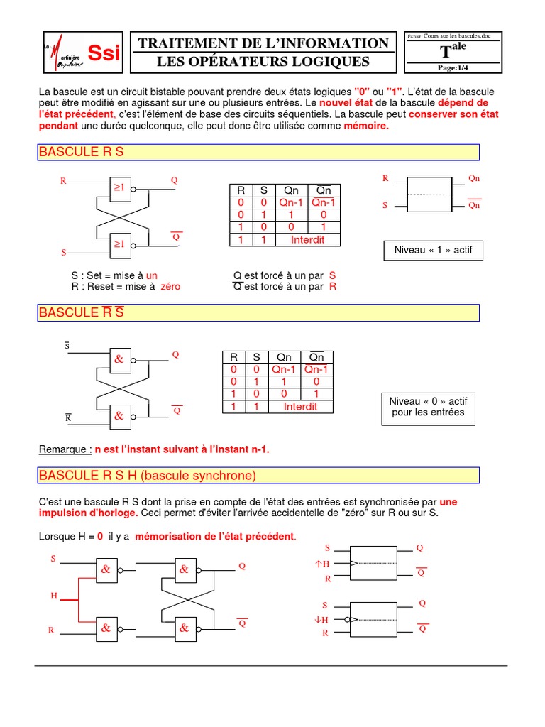 Cours Sur Les Bascules PDF | Télécharger gratuitement PDF | Circuit électronique | Ingénierie ...