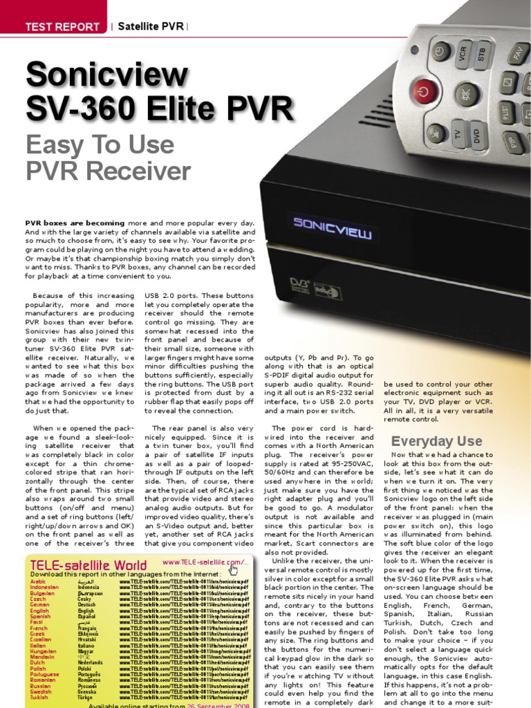 Sonicview SV-360 Elite PVR: Easy To Use PVR Receiver | PDF | Digital ...