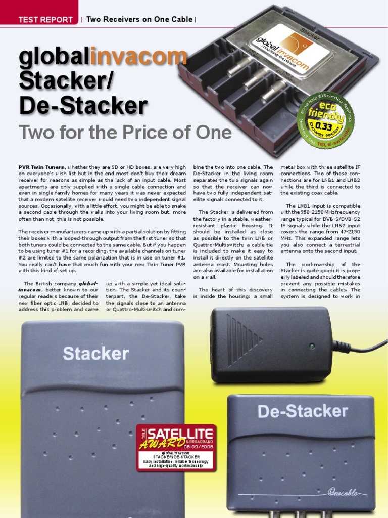 Invacom: Global Stacker/ De-Stacker | PDF | Coaxial Cable | Telecommunications Engineering