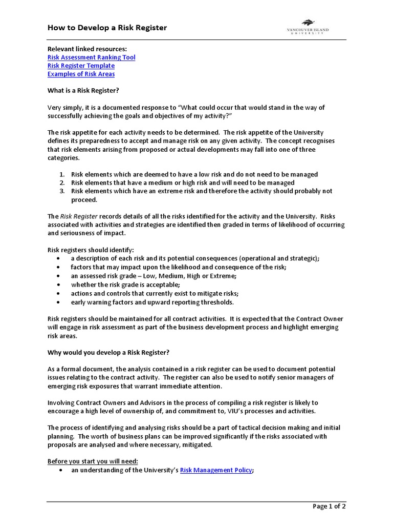 Develop Risk Register 40chars | PDF | Risk | Risk Management