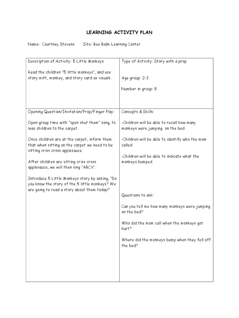 5 Little Monkeys Story With Prop | PDF | Semiotics | Pedagogy