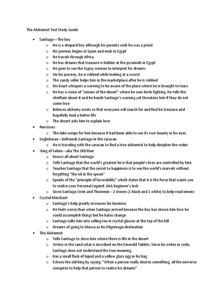 The Alchemist Test Study Guide | PDF