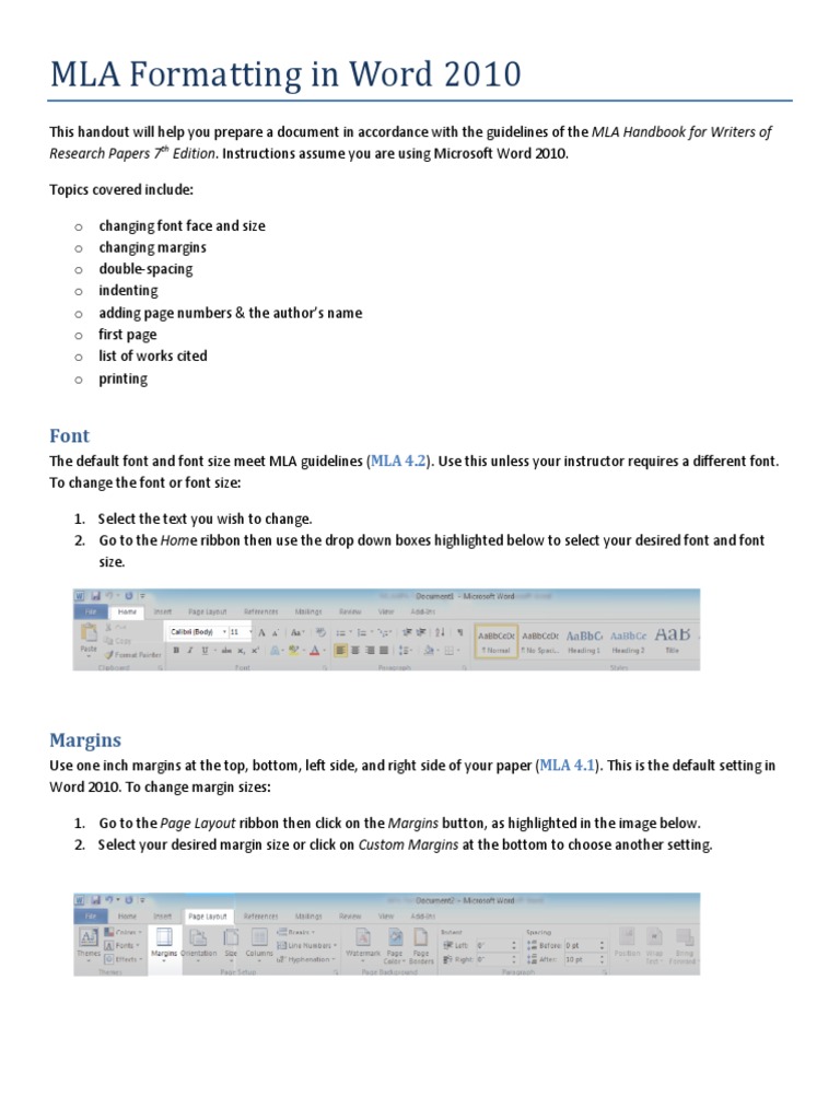 Mla Word 2010 | PDF | Microsoft Word | Paragraph