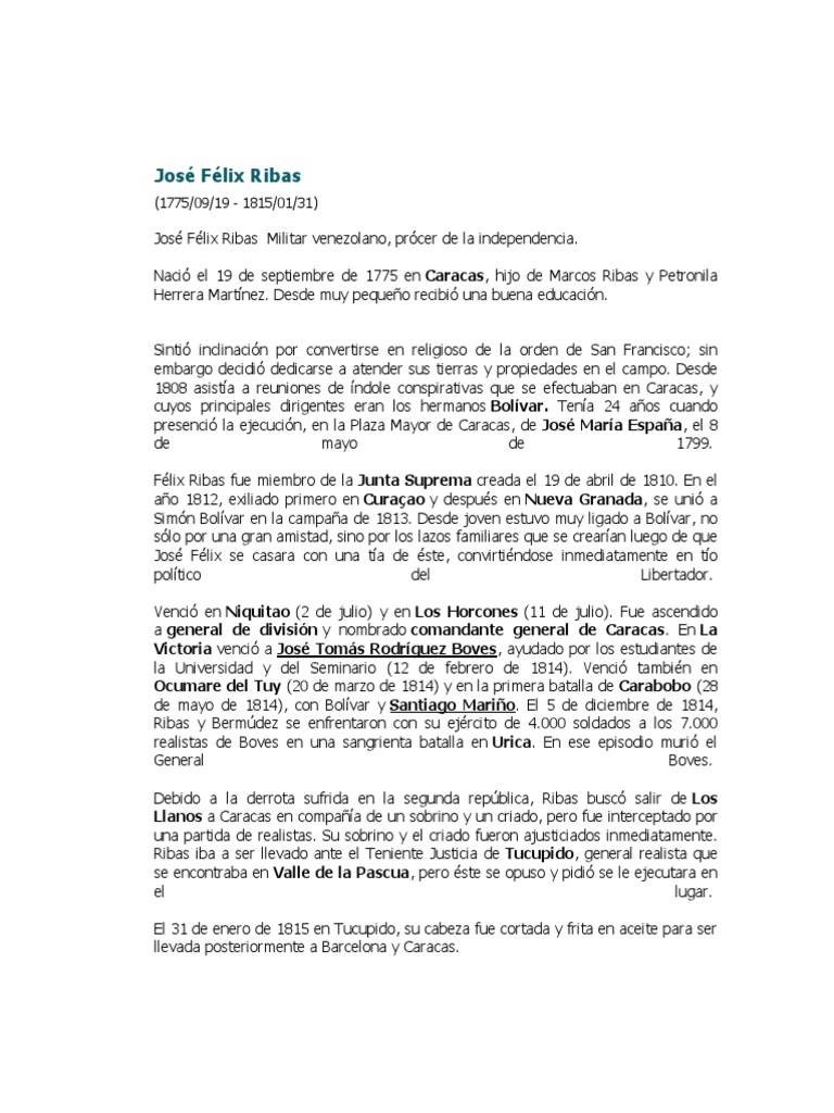 Biografia de Jose Felix Rivas. | PDF