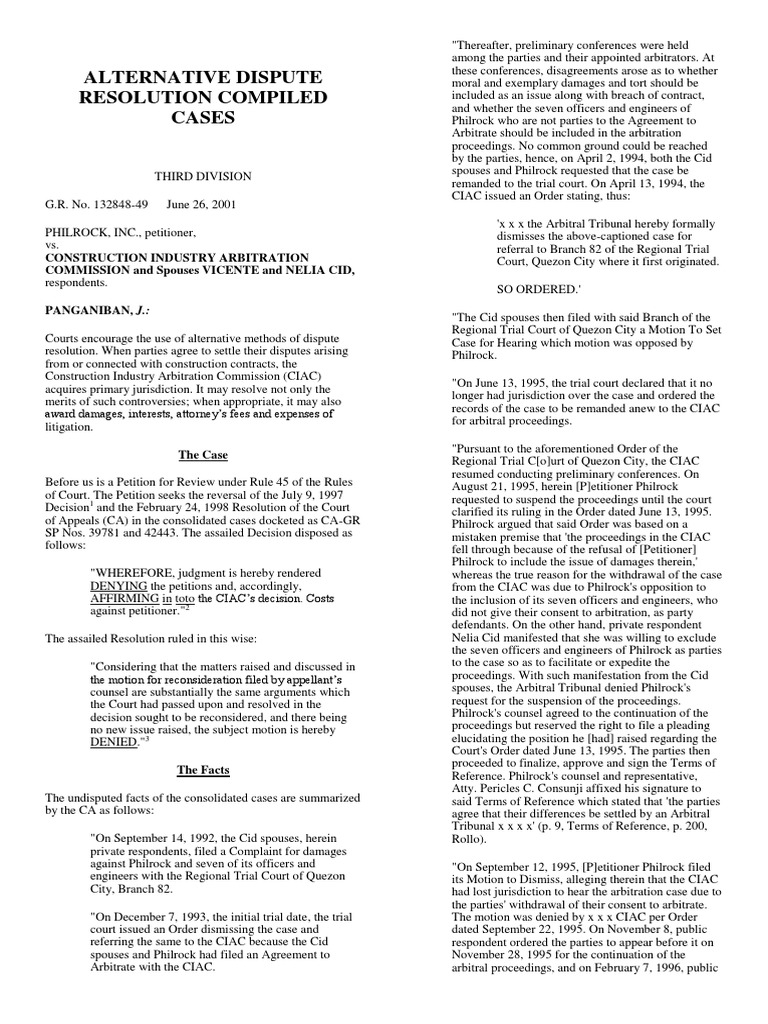Alternative Dispute Resolution Compiled Cases