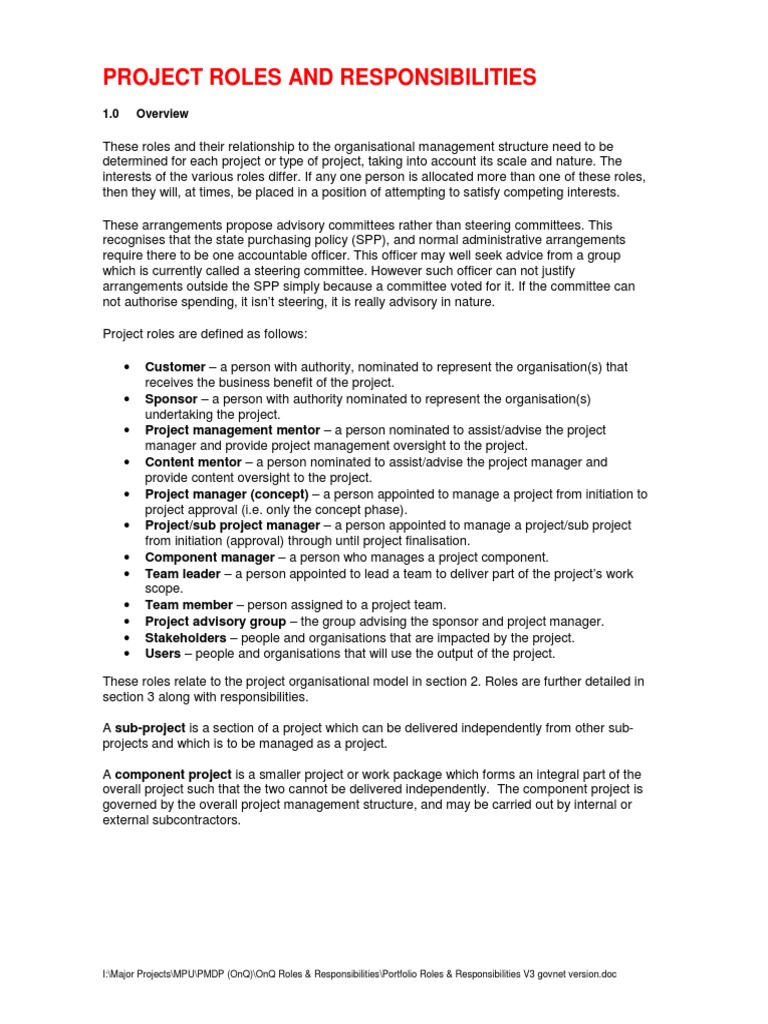 Project Roles and Responsibilities | PDF | Project Manager | Project ...