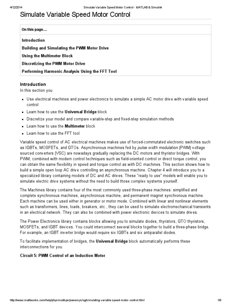 Simulate Variable Speed Motor Control - MATLAB & Simulink PDF | PDF | Power Electronics | Power ...