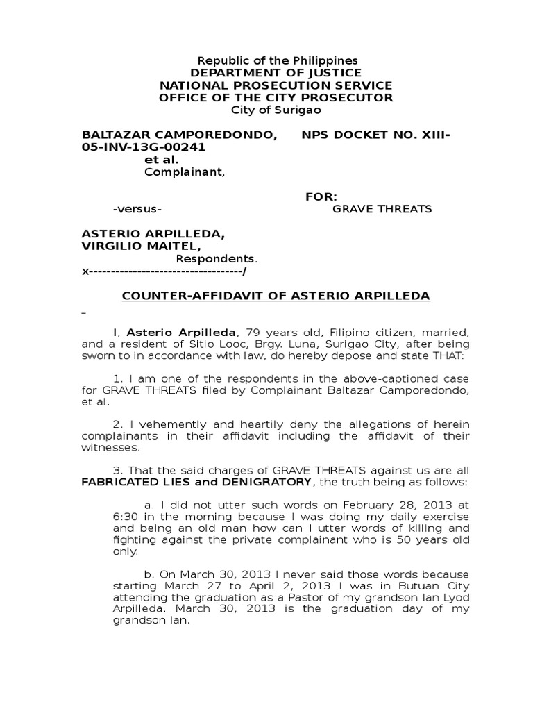 Counter Affidavit of Asterio Arpilleda | PDF | Prosecutor | Justice