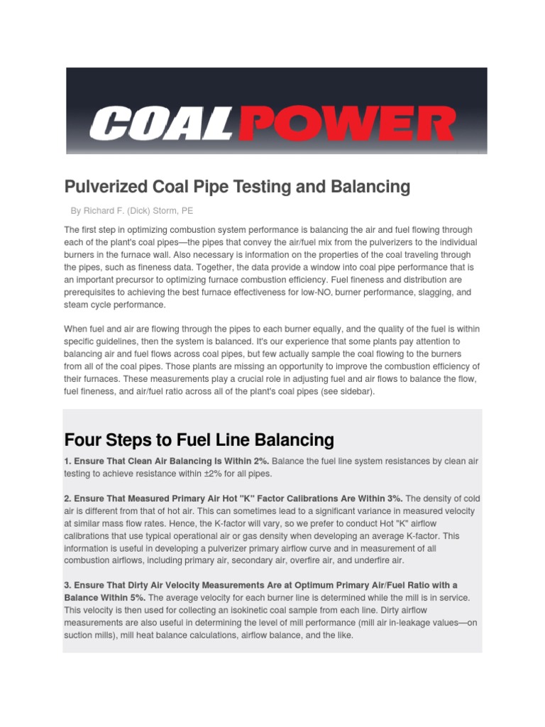 Pulverized Coal Pipe Testing and Balancing: Four Steps To Fuel Line ...