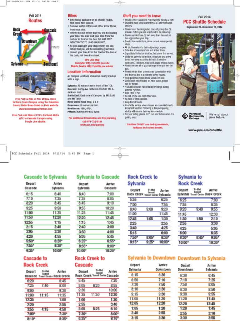 PCC Shuttle Schedule Routes: Cascade | PDF | Bus | Road Transport