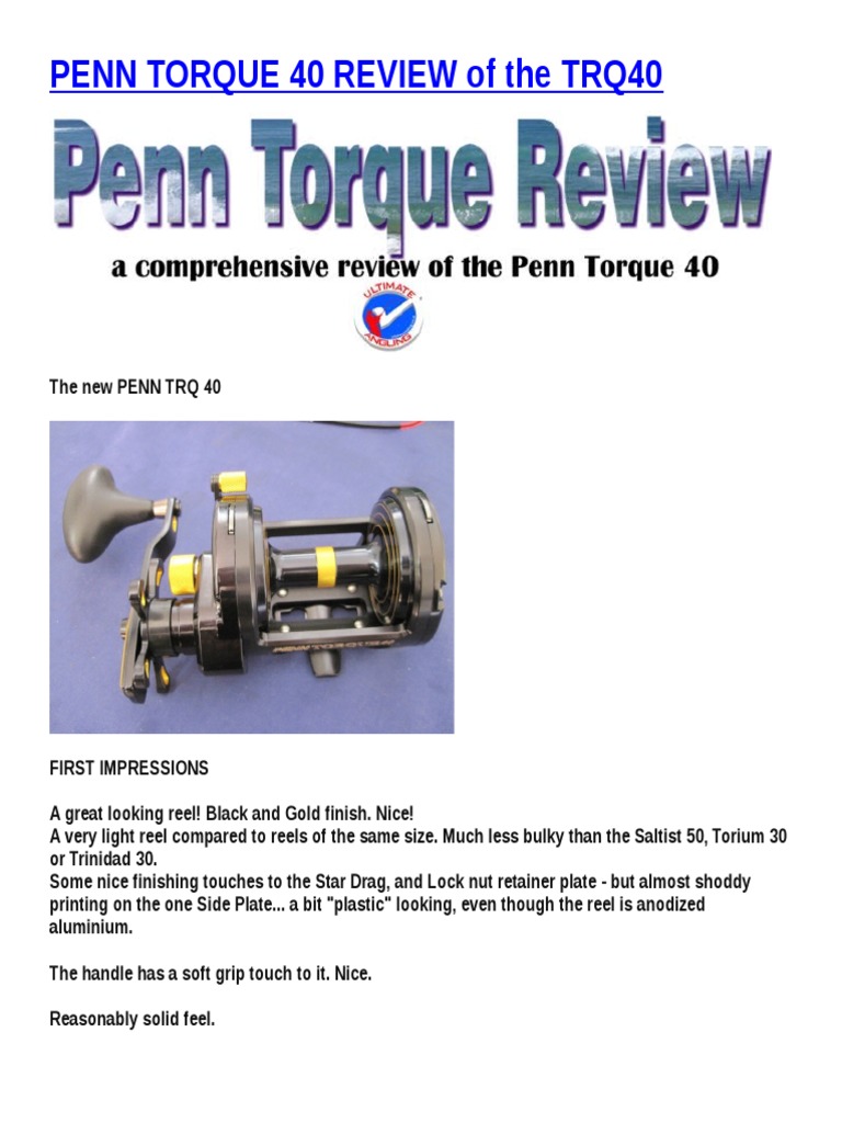Penn Torque 40 Reel Review | PDF | Manufactured Goods | Mechanical ...