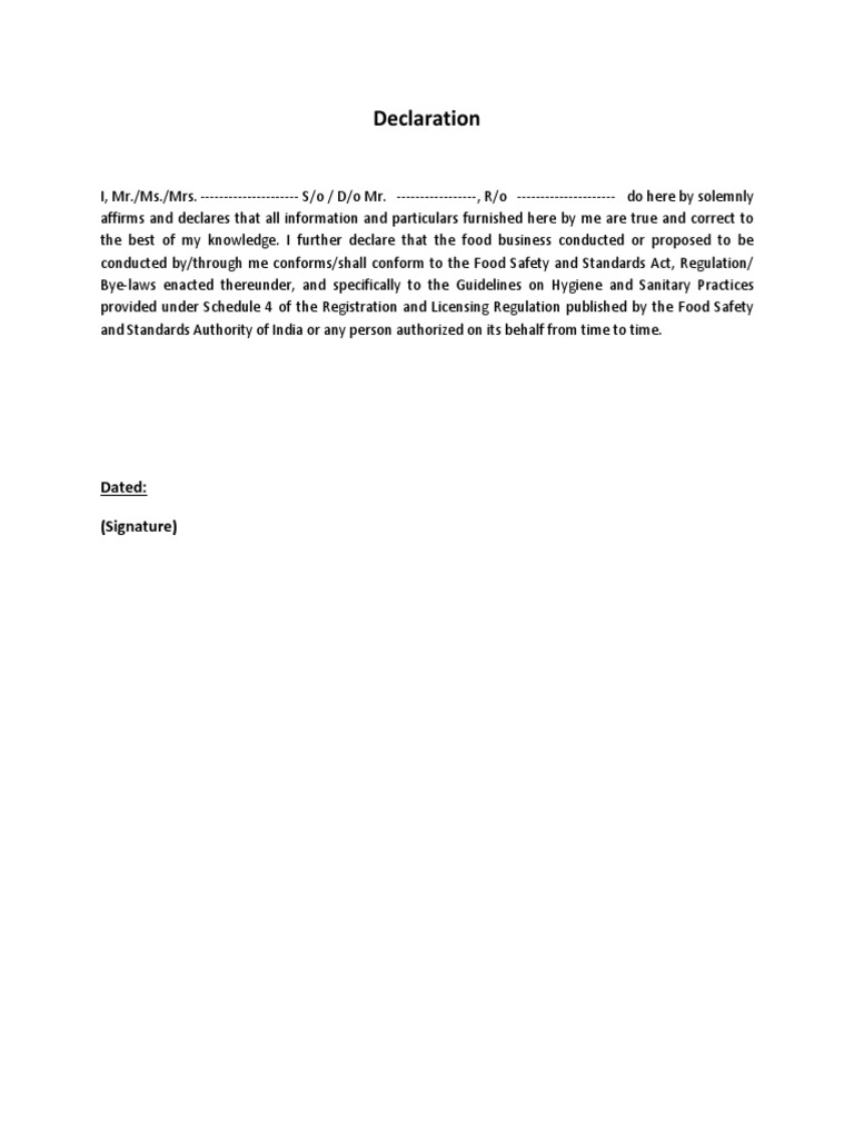 Food Business Declaration Form | PDF